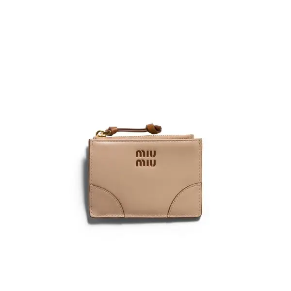 Miu Miu Leather Card Holder - Cord/cognac