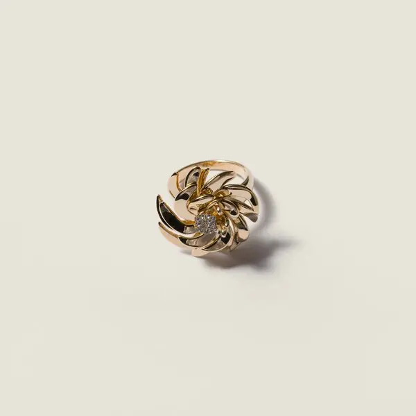 Miu Miu Metal Ring With Crystals - Vintage Gold/crystal