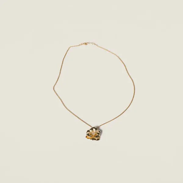 Miu Miu Metal Pendant Necklace - Vintage Gold/crystal