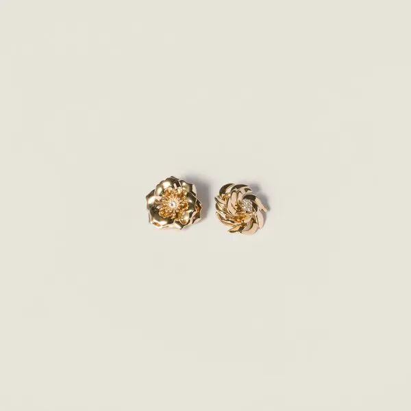 Miu Miu Metal Earrings With Crystals - Vintage Gold/crystal