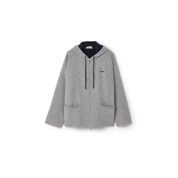 Miu Miu Cashmere Cardigan Hoodie - Grey/blue