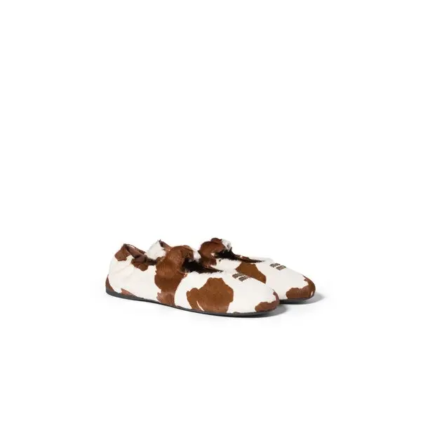 Miu Miu Ruches Printed Leather Ballerinas - White/burnt Sienna