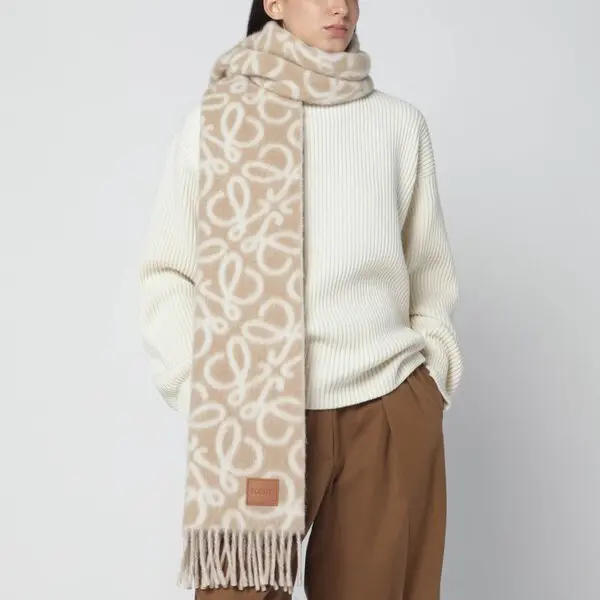 Loewe White Scarf In Alpaca And Wool Blend - Beige