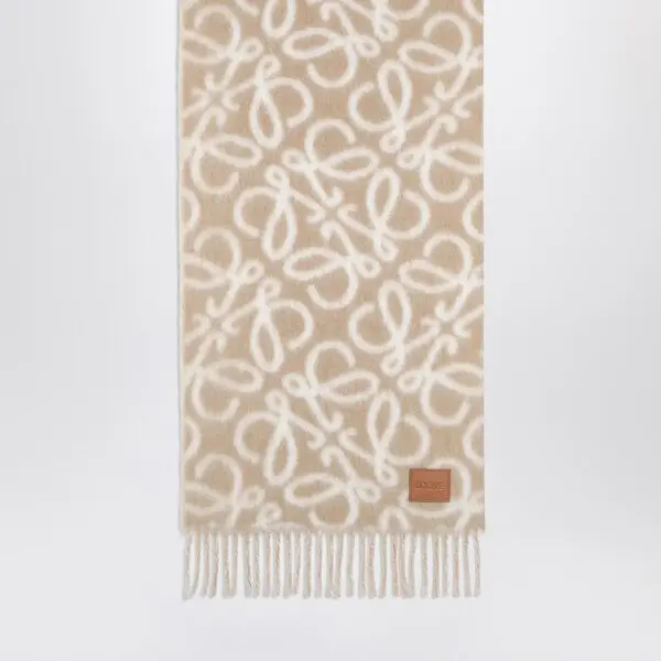 Loewe White Scarf In Alpaca And Wool Blend - Beige