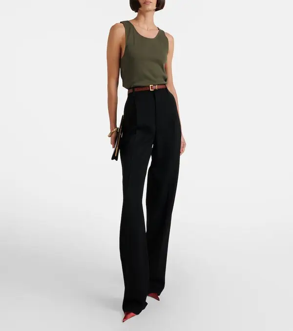Saint Laurent Cassandre Cotton Jersey Tank Top - Green