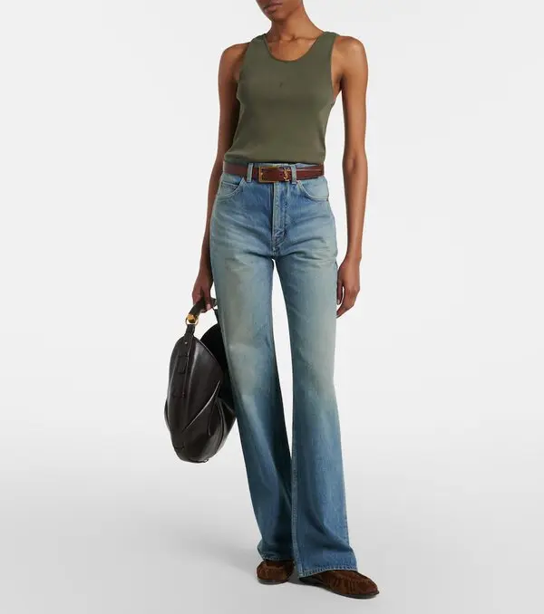 Saint Laurent Cassandre Cotton Jersey Tank Top - Green