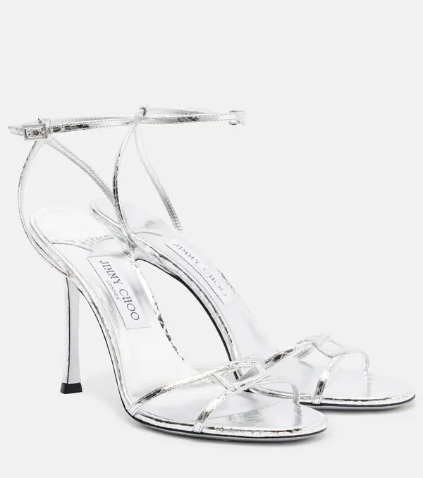 JIMMY CHOO Leo 100 Snake-effect Leather Sandals - Silver