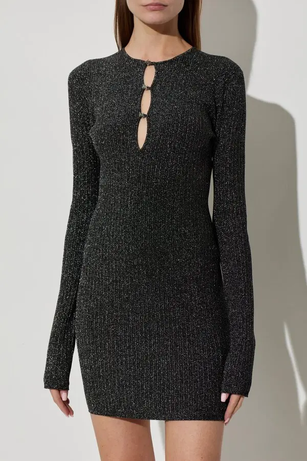 Amiri Fitted Knit Mini Dress With Jewelry Clasps