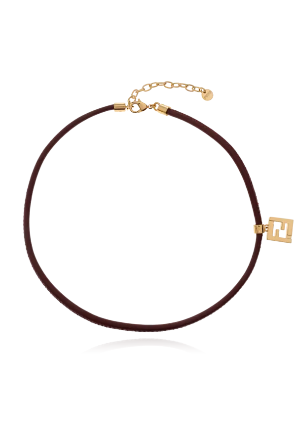 Fendi Leather Bracelet With Geometric Pendant - Burgundy
