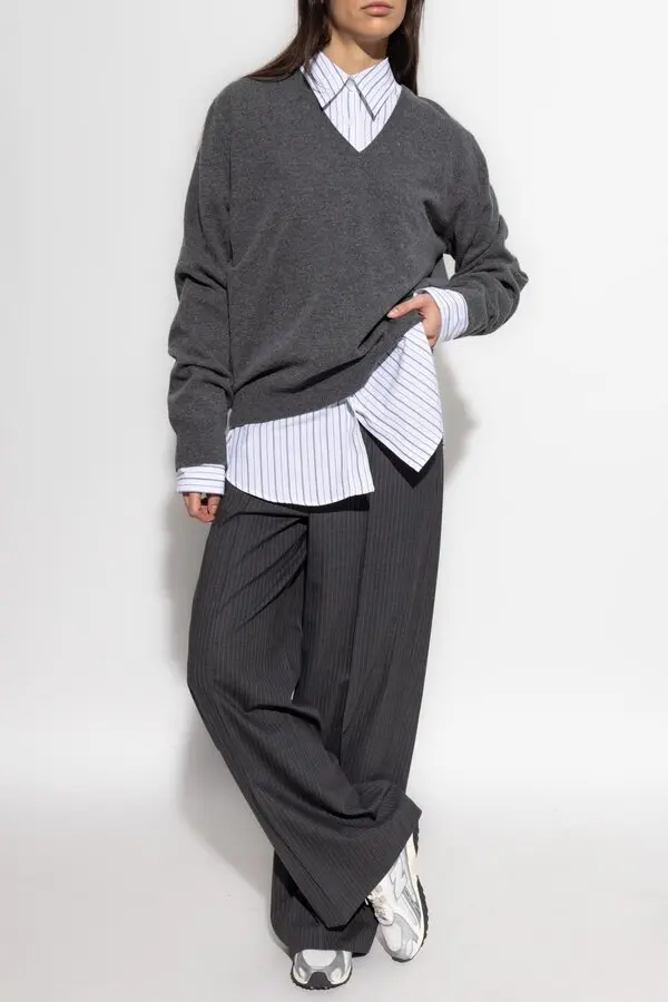 Rag & Bone Pinstripe Creased Trousers - Grey
