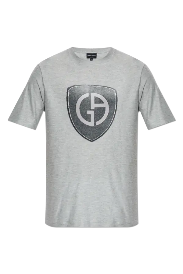 Giorgio Armani T-shirt With A Logo And A Velvet Finish - Grey