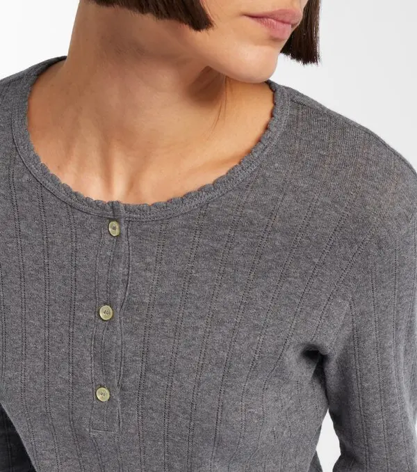 LESET Pointelle Cotton Henley Shirt