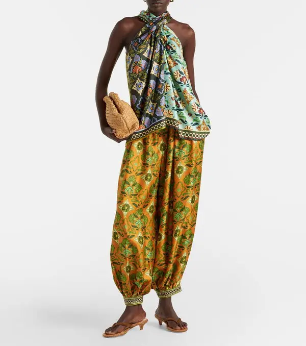 ALEMAIS Cece Floral Silk Tapered Pants - Multicoloured