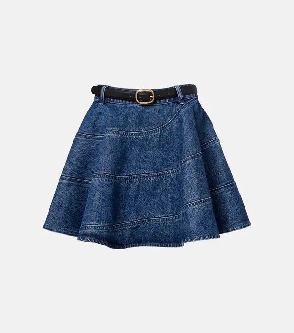 SELF-PORTRAIT Belted Denim Miniskirt