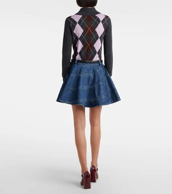SELF-PORTRAIT Belted Denim Miniskirt