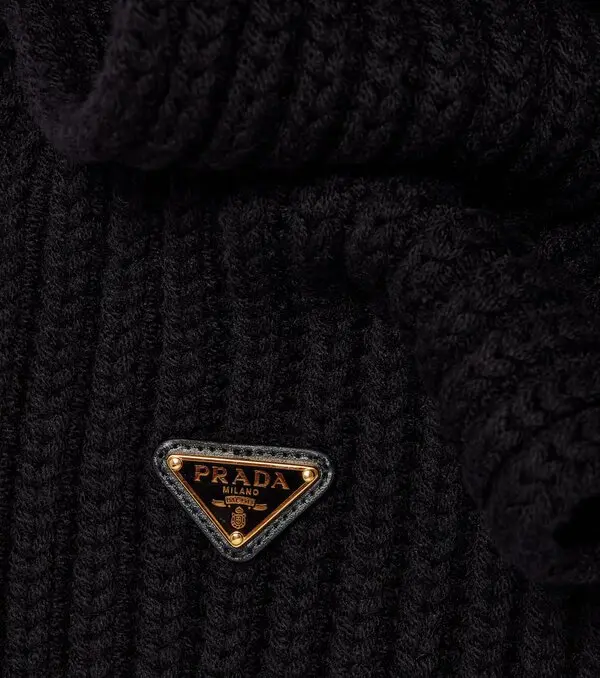 Prada Ribbed-knit Virgin Wool Scarf - Black