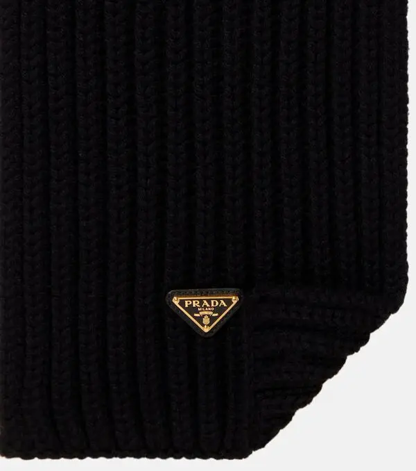 Prada Ribbed-knit Virgin Wool Scarf - Black