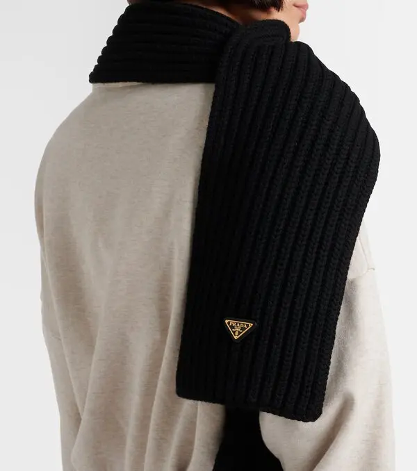 Prada Ribbed-knit Virgin Wool Scarf - Black