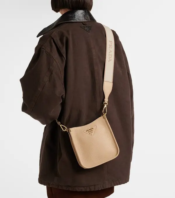Prada Mini Leather Shoulder Bag - Beige