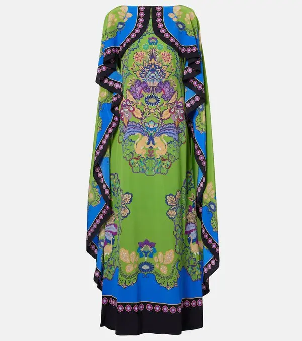 La DoubleJ Magic Printed Cape Effect Silk Maxi Dress
