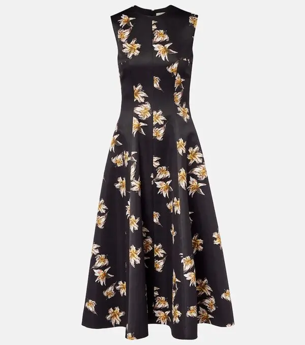 EMILIA WICKSTEAD Mara Floral Duchess Satin Midi Dress - Black