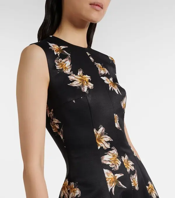 EMILIA WICKSTEAD Mara Floral Duchess Satin Midi Dress - Black
