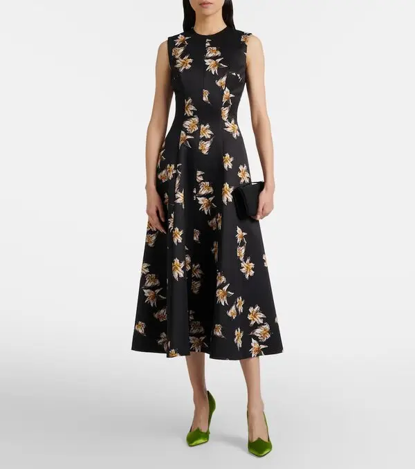 EMILIA WICKSTEAD Mara Floral Duchess Satin Midi Dress - Black