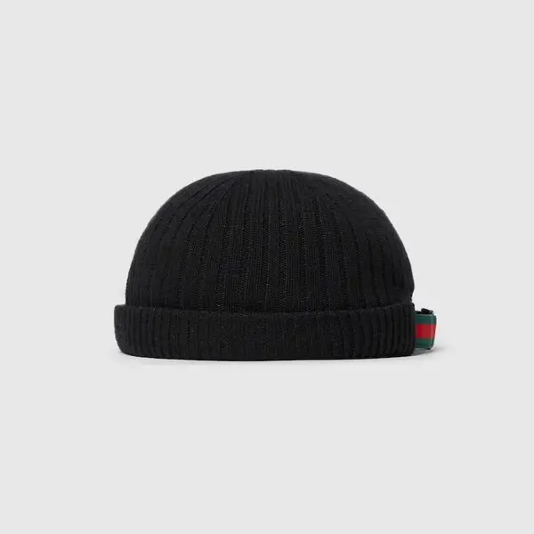Gucci Rib Knit Wool Beanie - Black