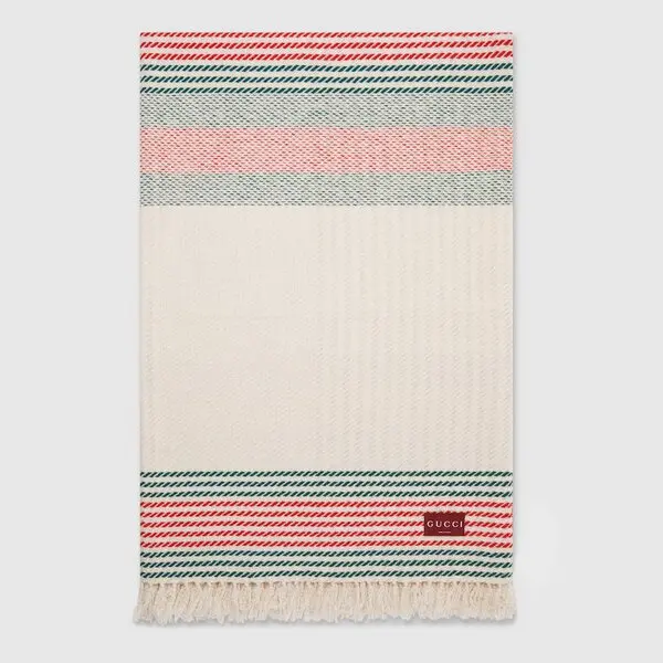 Gucci Cashmere Jacquard Blanket With Web - Beige