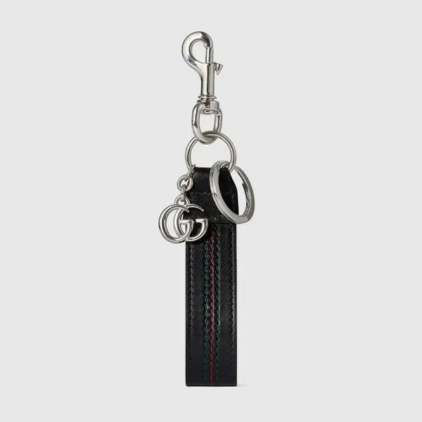 Gucci Double G Keychain With Web Detail - Silver