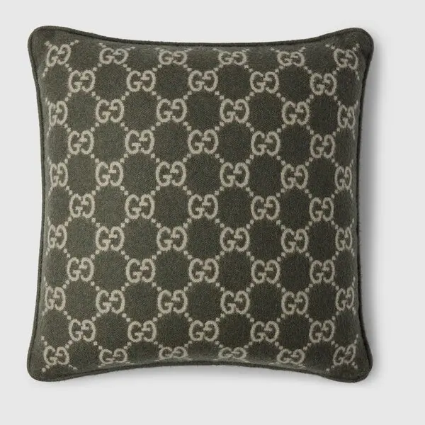 Gucci Gg Wool Cashmere Jacquard Cushion - Green