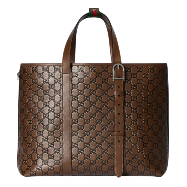 Gucci Gg Embossed Leather Large Tote - Brown