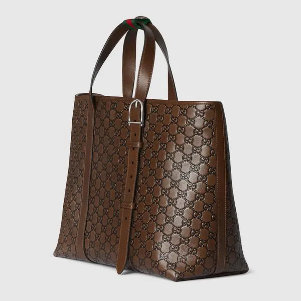 GUCCI レザーバッグ Gucci Gg Embossed Leather Large Tote - Brown | Editorialist