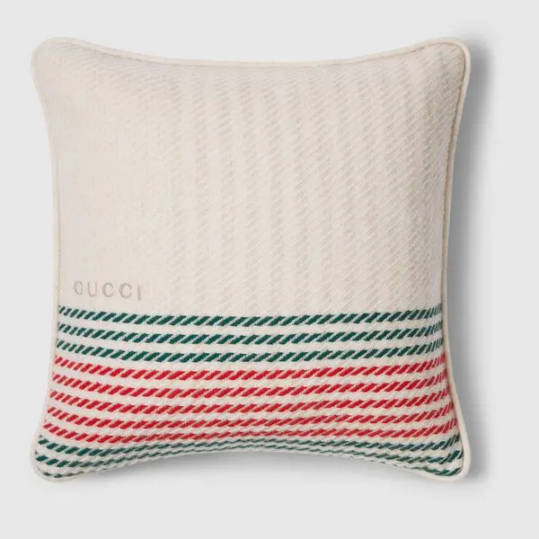 Gucci Cashmere Jacquard Cushion With Web - Beige