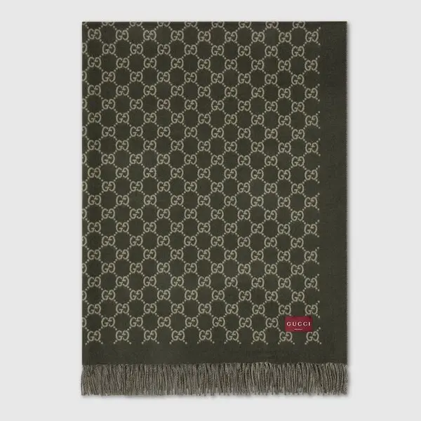 Gucci Reversible Gg Wool Cashmere Blanket - Green