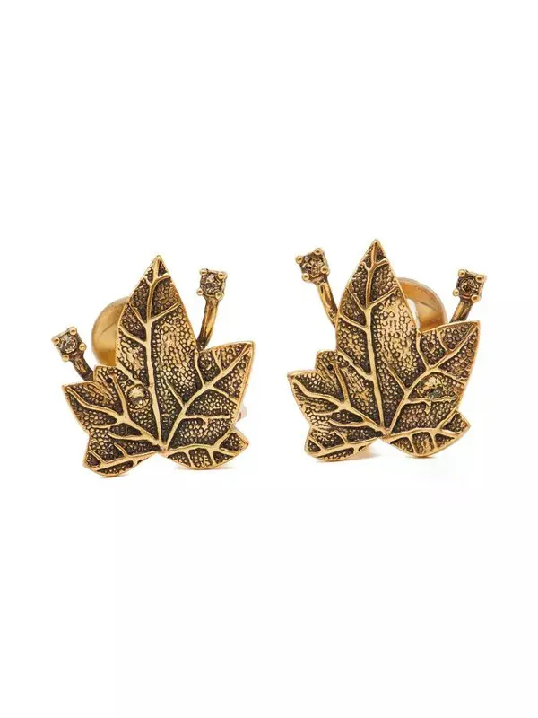 Oscar De La Renta Leaf Crystal Clip On Earrings - Gold