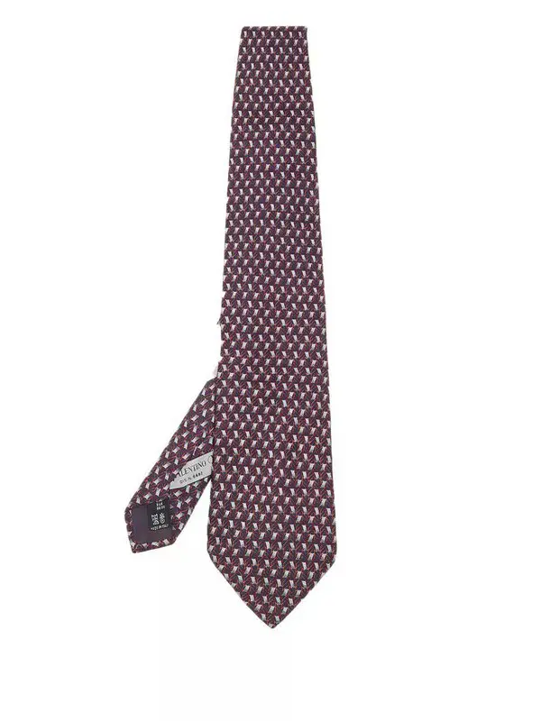 Valentino Garavani Geometric-pattern Silk Neck Tie - Blue