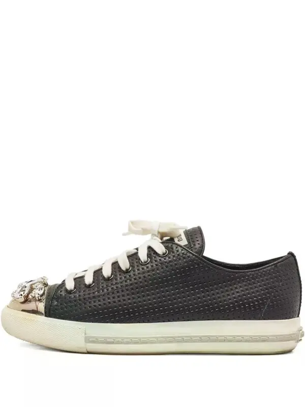 Miu Miu Crystal-embellished Leather Sneakers - Black