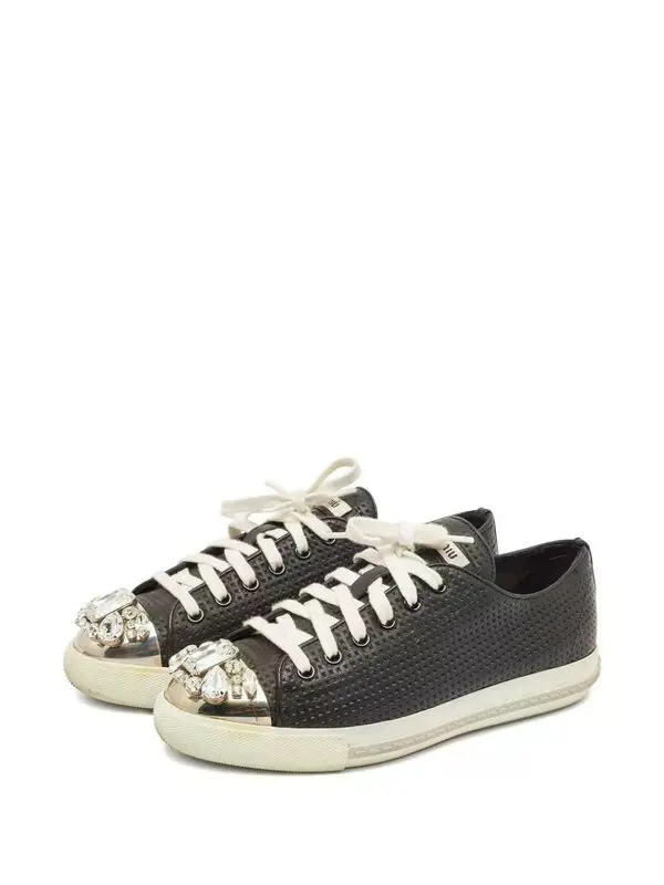 Miu Miu Crystal-embellished Leather Sneakers - Black