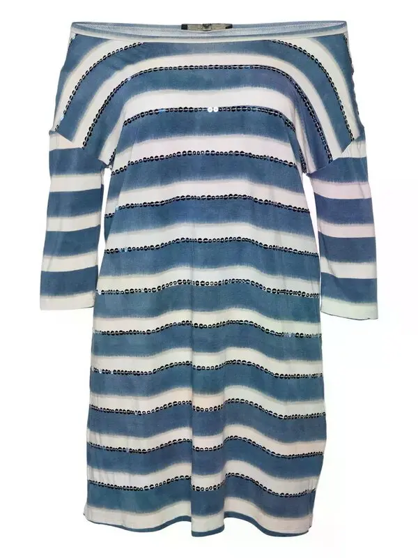 Max Mara Off-shoulder Striped Dress - Blue