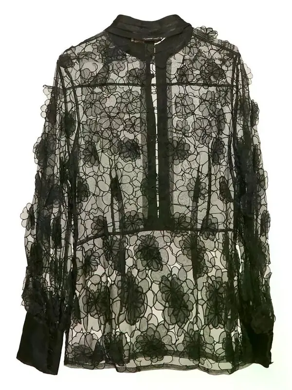 Just Cavalli Floral Appliqué Sheer Blouse