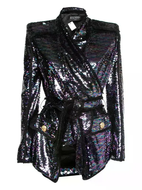 Balmain Sequined-embellished Belted Jacket
