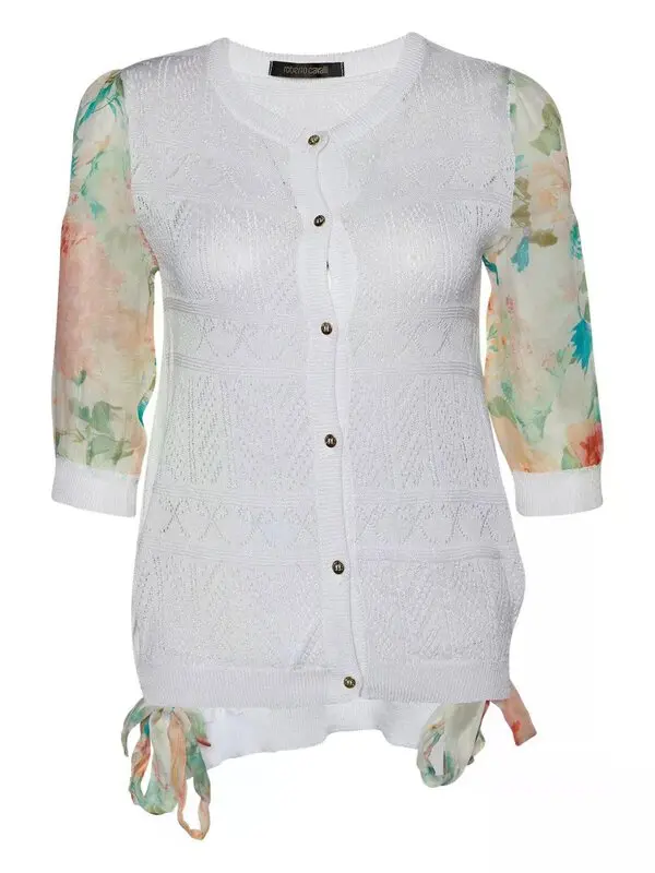 Roberto Cavalli Floral-sleeve Cardigan