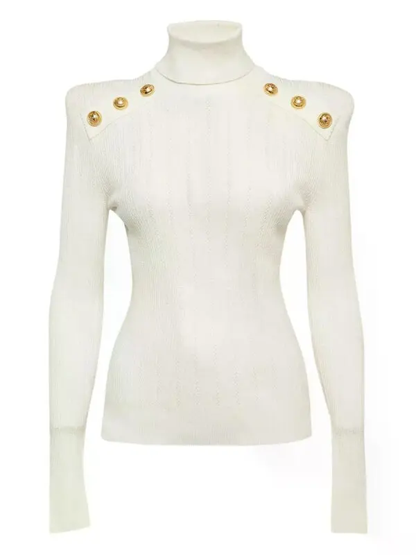 Balmain Ribbed Turtleneck Sweater With Shoulder Buttons