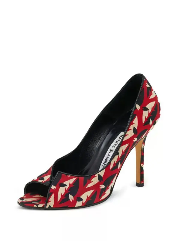 Manolo Blahnik Abstract Pattern Peep-toe Heels