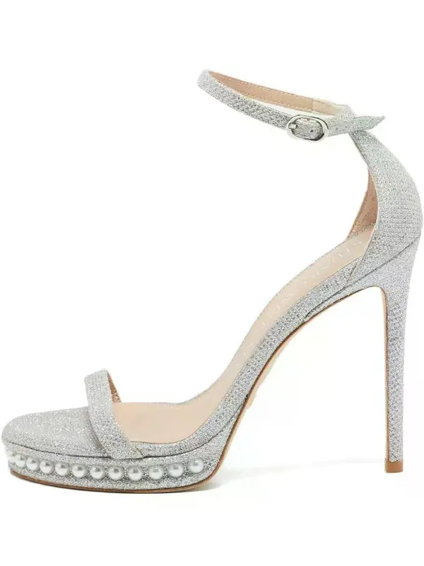 STUART WEITZMAN Glitter Pearl-embellished Stiletto Sandals