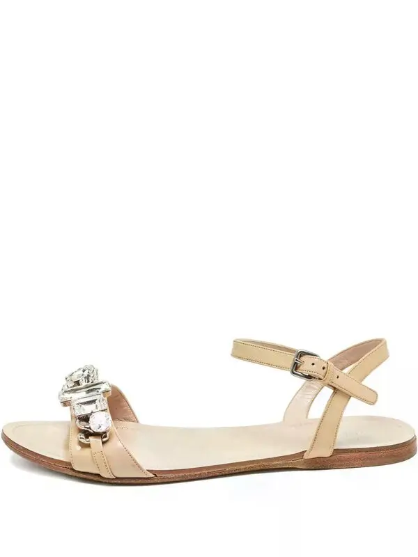 Miu Miu Crystal Buckle Sandals - Neutrals