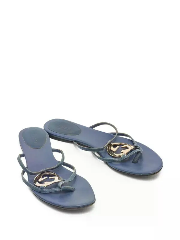 Gucci Strappy Thong Sandals With Gold-tone Interlocking Gg Logo