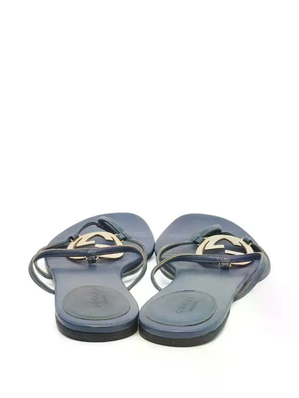 Gucci Strappy Thong Sandals With Gold-tone Interlocking Gg Logo