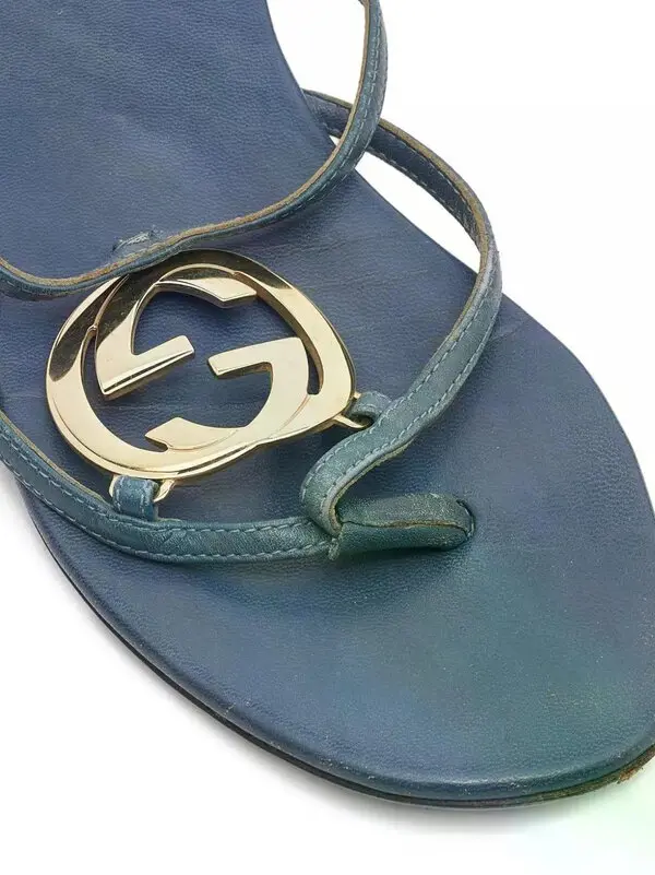 Gucci Strappy Thong Sandals With Gold-tone Interlocking Gg Logo